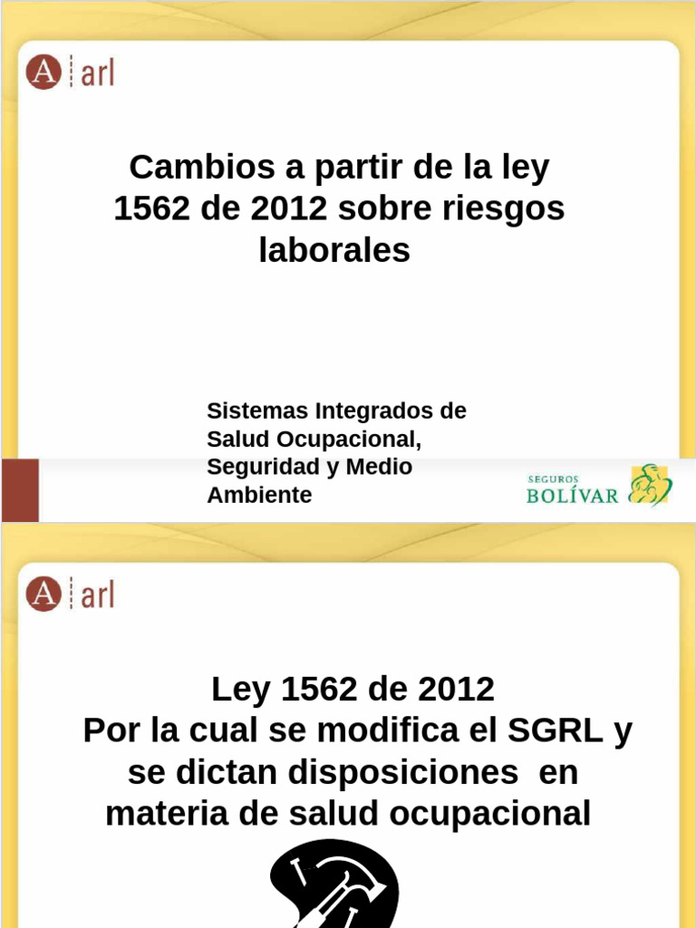 Riesgos Laborales Paralelo Ley 1562 - 2012 y 1295 - 1994 | PDF
