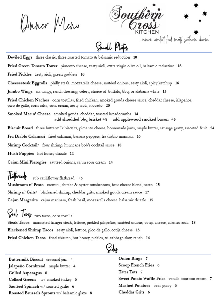 Southern Cross Kitchen Menu Overview | PDF | Cajun Cuisine | Foods