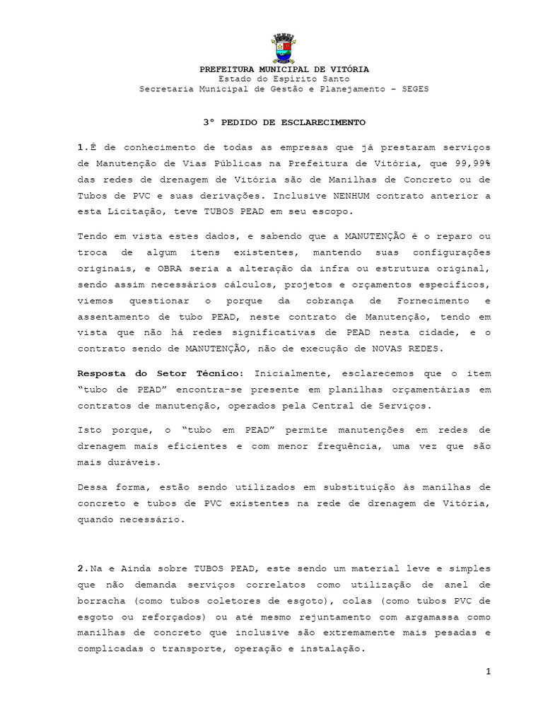 PEDIDO DE ESCLARECIMENTO COM RESPOSTA UNIF. | PDF