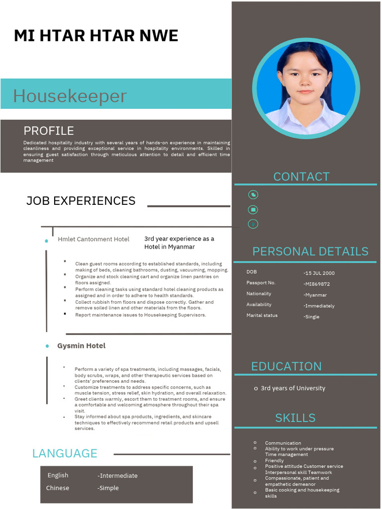 MI HTAR HTAR NWE Hotel Cleaner).PDF | PDF | Housekeeping