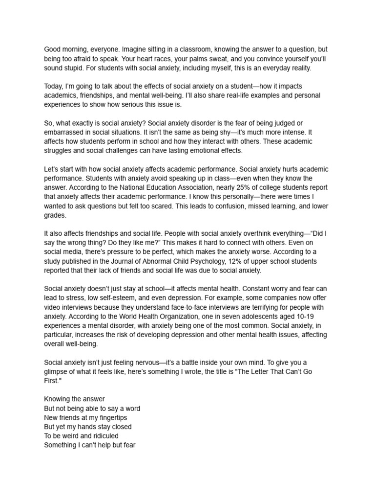 Expository Speech - Communication Studies | PDF | Social Anxiety | Anxiety