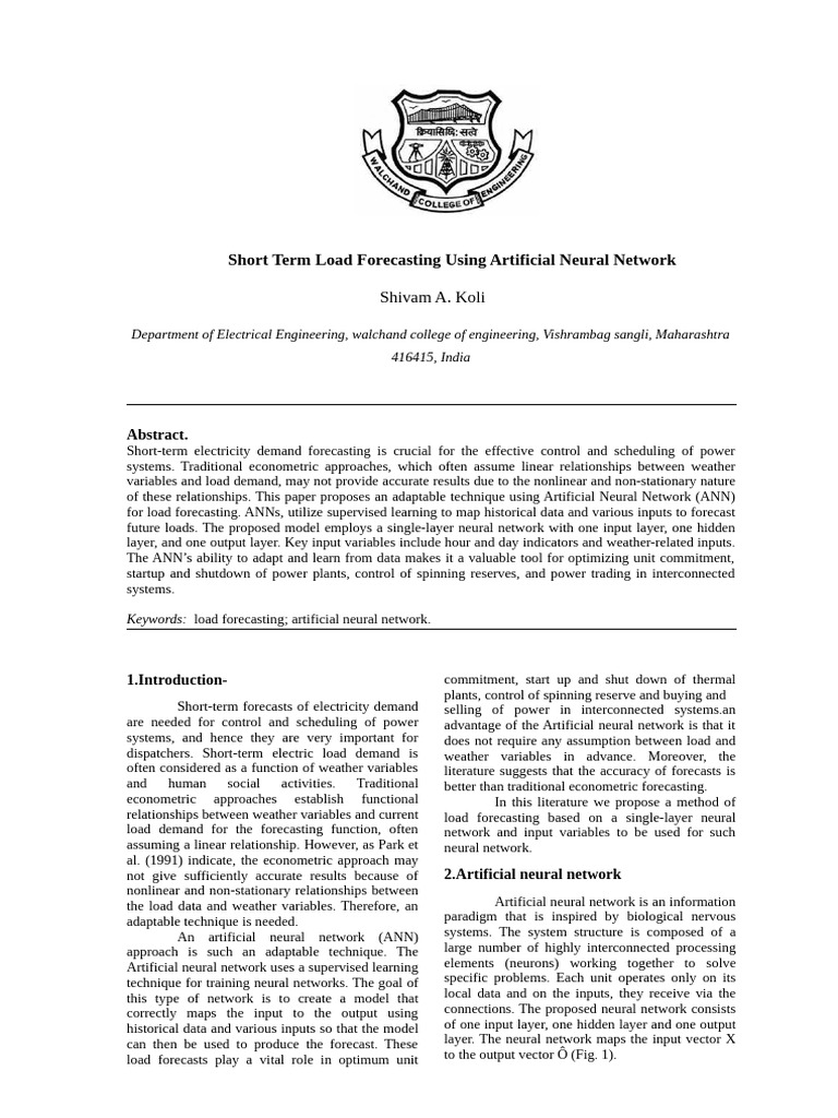 Load Forecasting Using Artificial Neural Network | PDF | Forecasting | Applied Mathematics