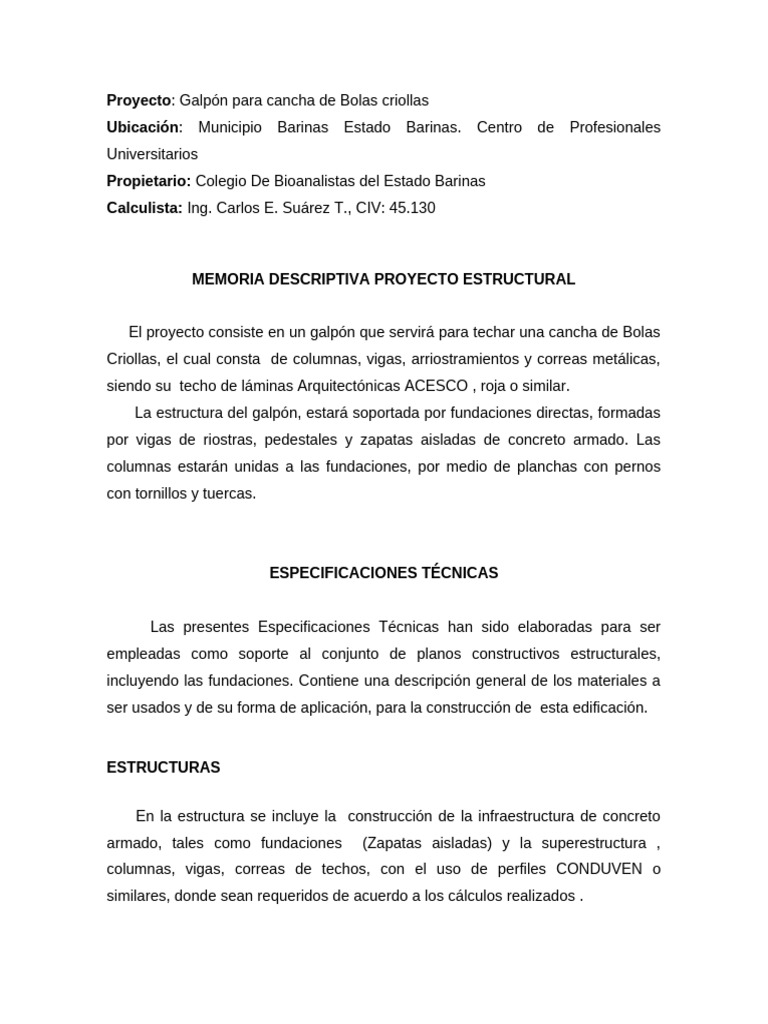 MEMORIA Calculo Estruc. Sede Bioanalistas | PDF | Tornillo | Hormigón