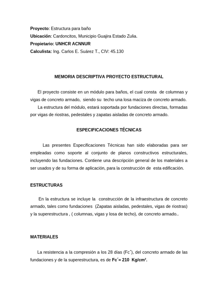 MEMORIA Calculo Estruc. Urquiola 2024 | PDF | Concreto reforzado | Hormigón