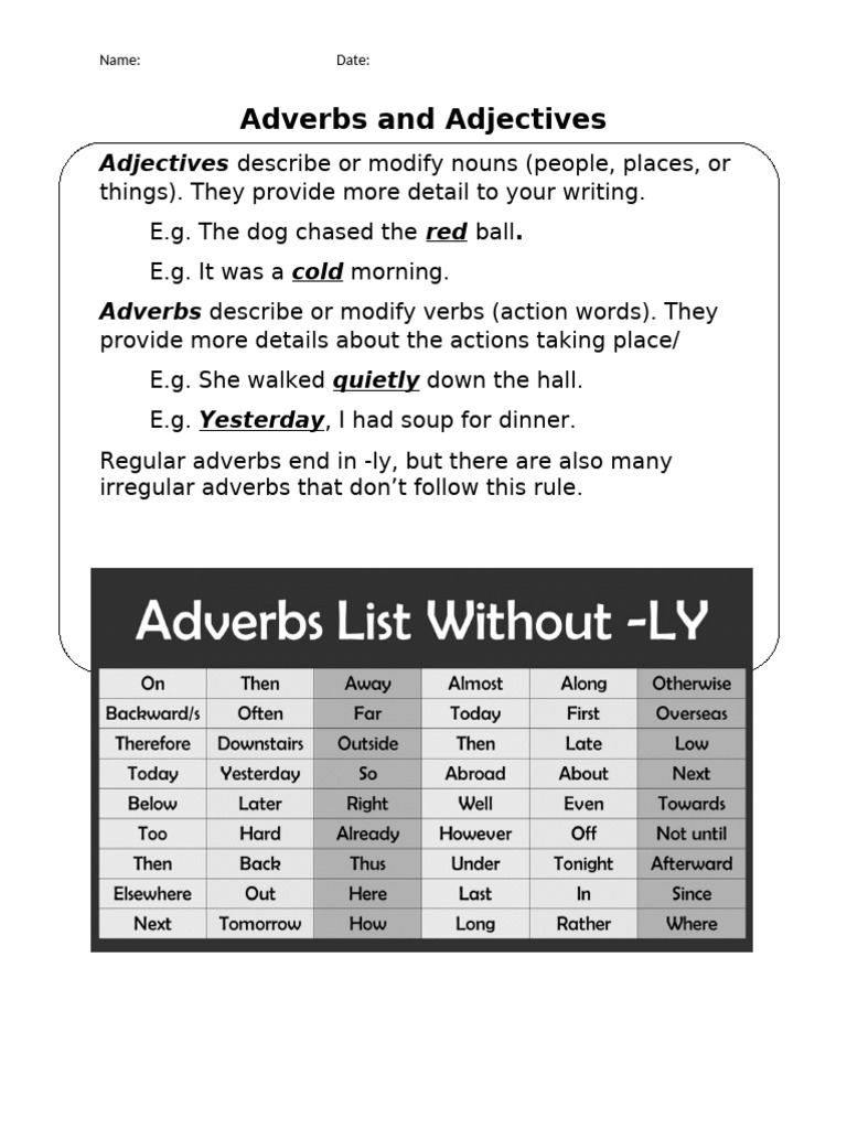 Adverbs and Adjectives Notes | PDF