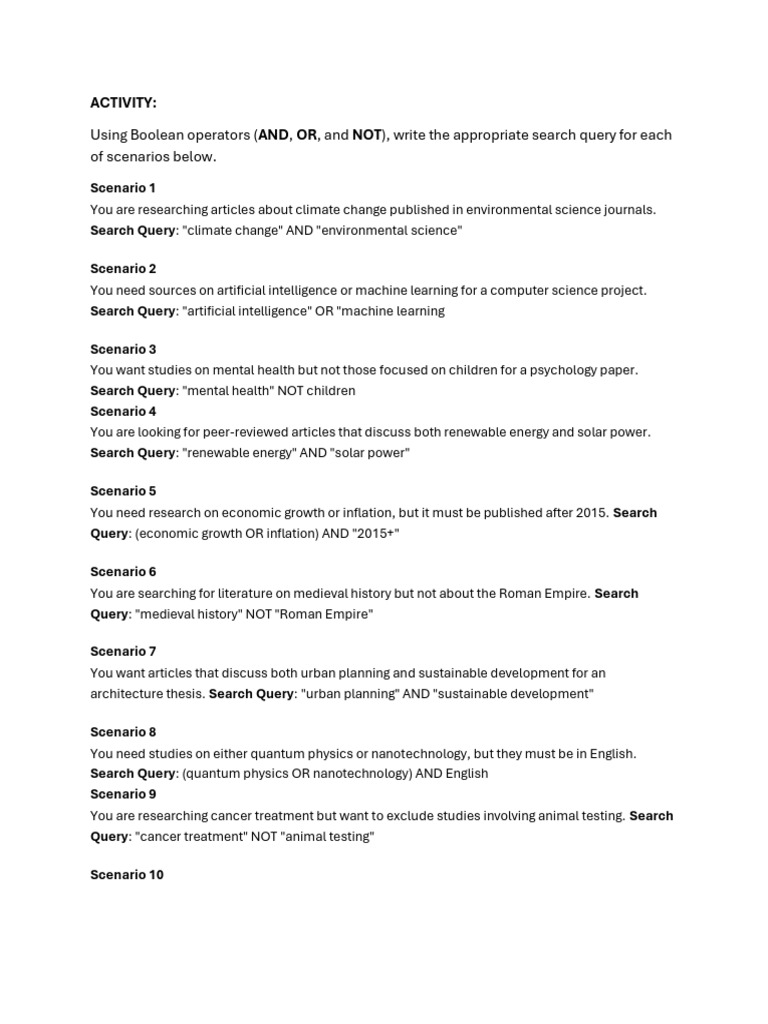Boolean Operators Activity | PDF