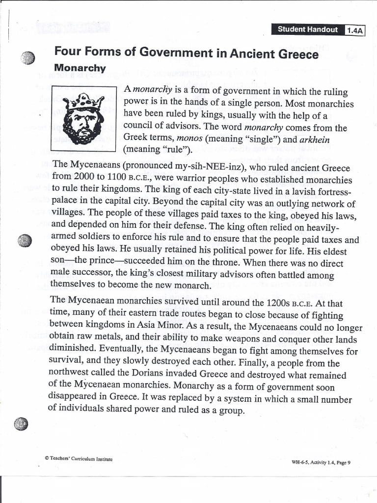 Four Forms of Government in Ancient Greece Reading Packet | PDF