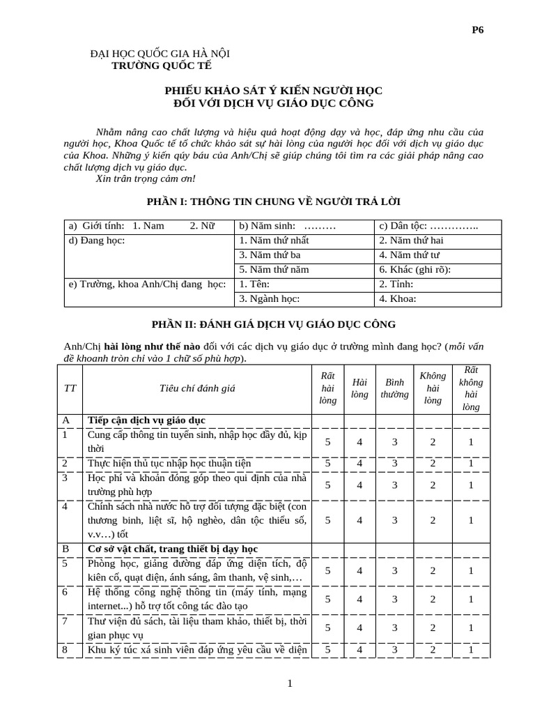 3.5 Mau Phieu Khao Sat Muc Do Hai Long Ve Dich Vu Cong | PDF
