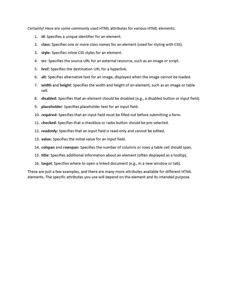 Id Class Style SRC Href Alt Width Height | PDF