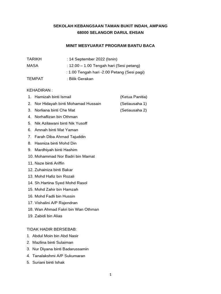 Minit Program Bantu BAca | PDF