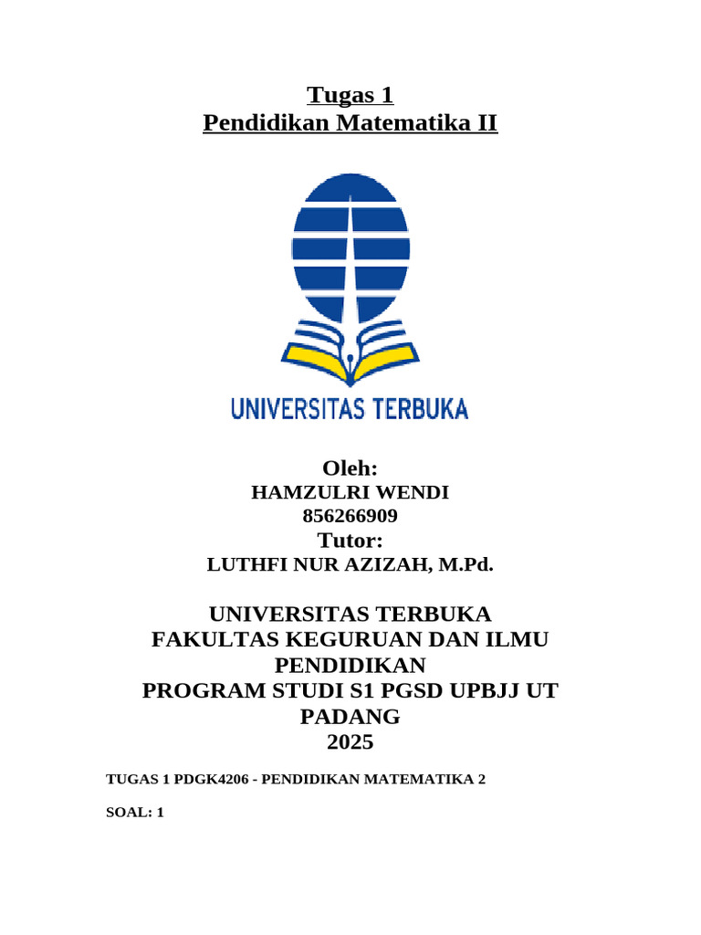 Tugas 1 Pendidikan MTK II | PDF