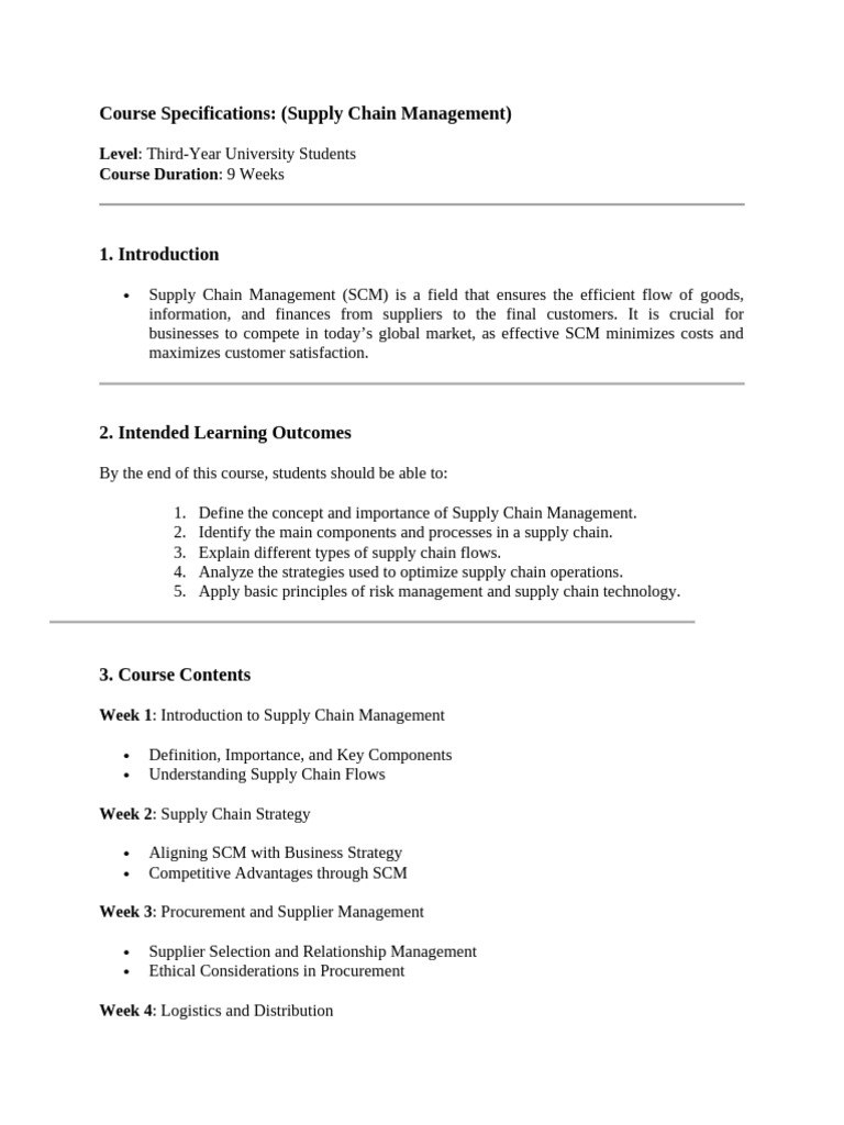 Supply Chain Management Course Overview | PDF | Supply Chain Management ...