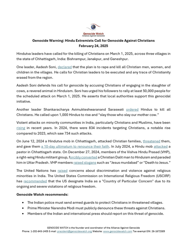 India Genocide Alert 2025 | PDF | Human Rights Abuses