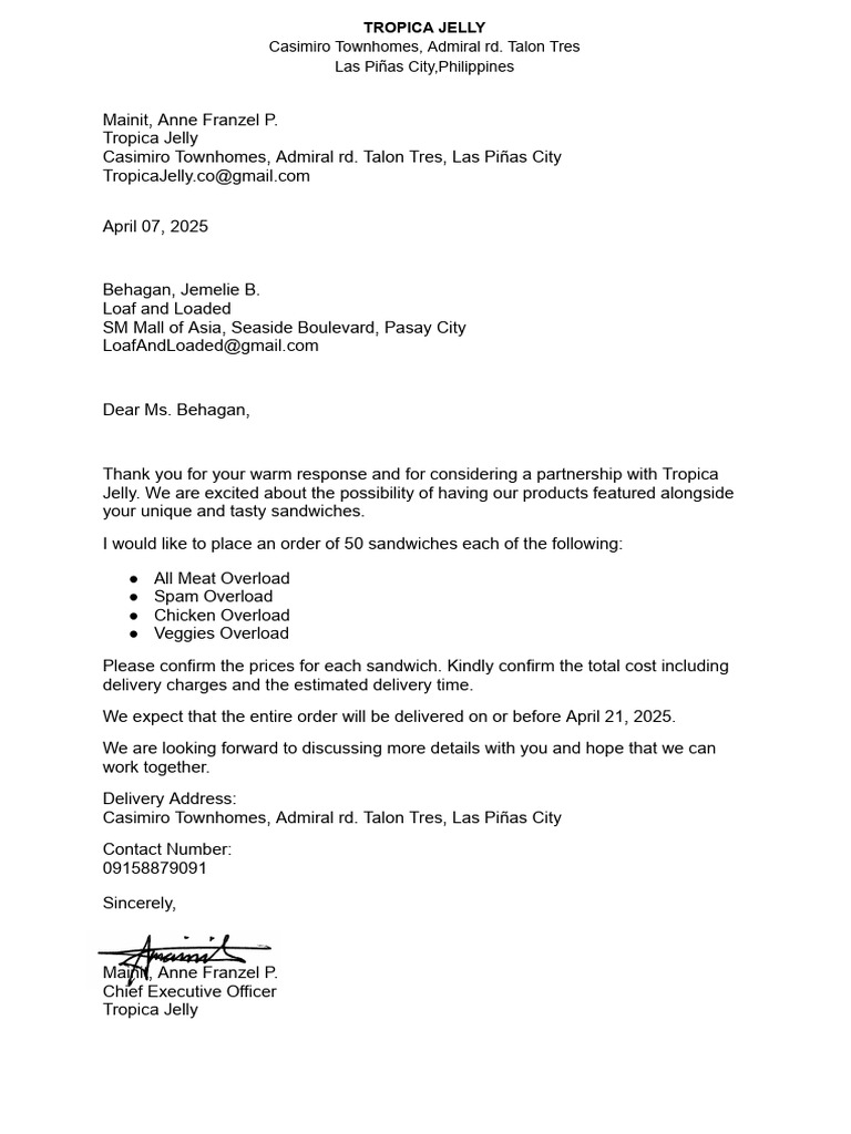 Mainit - Order Letter | PDF