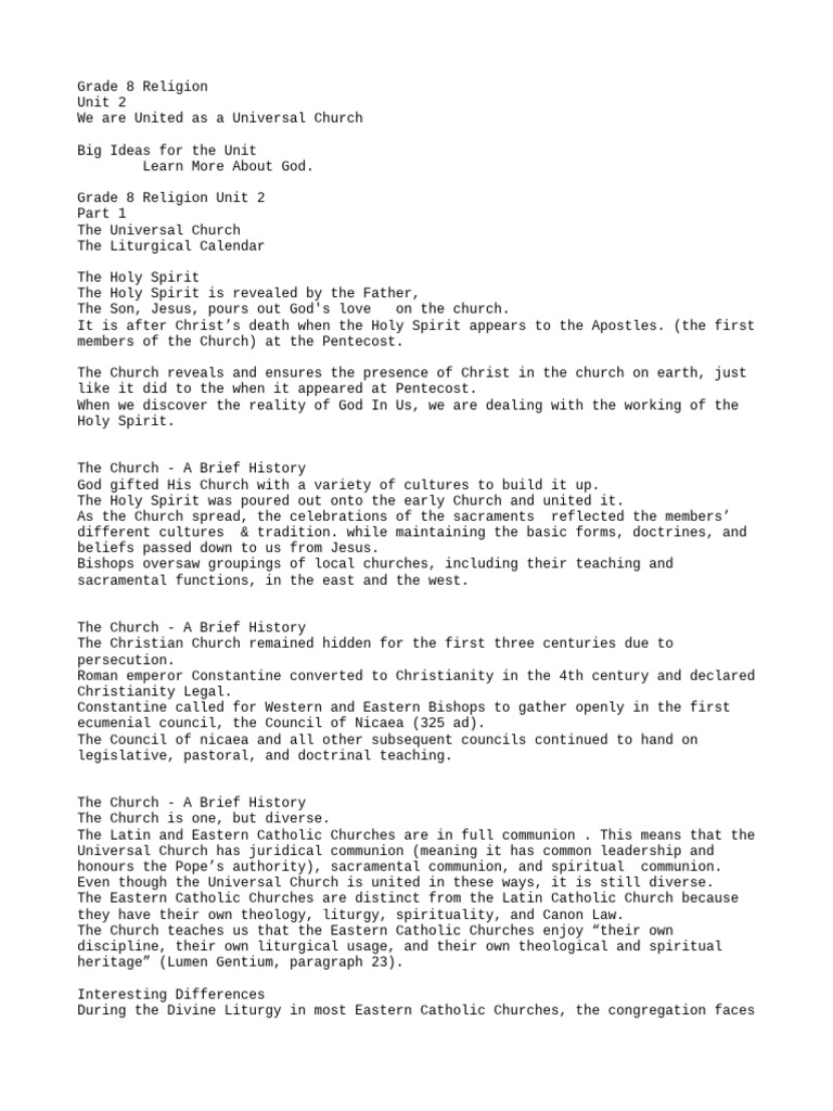 Jack - .Unit 2 Student Notes | PDF | Catholic Church | Eucharist