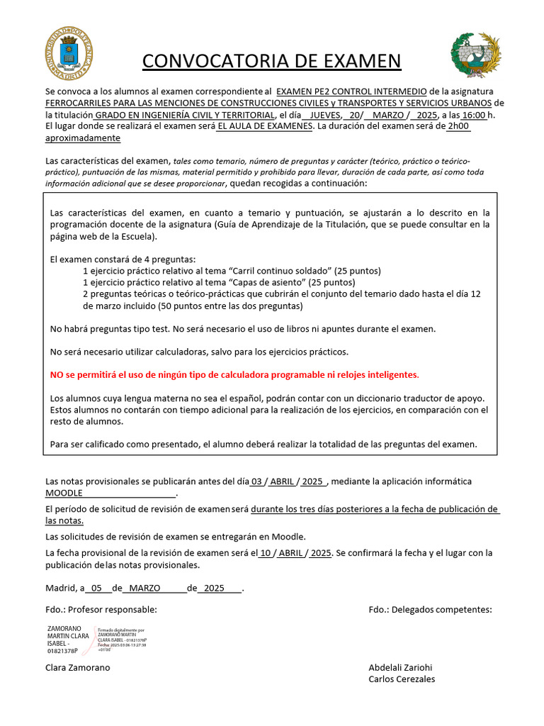Convocatoria FFCC Primer Parcial | PDF | Moodle