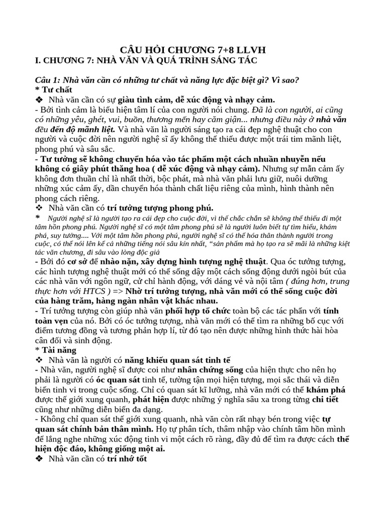 câu hỏi chương 7+8 LLVH | PDF