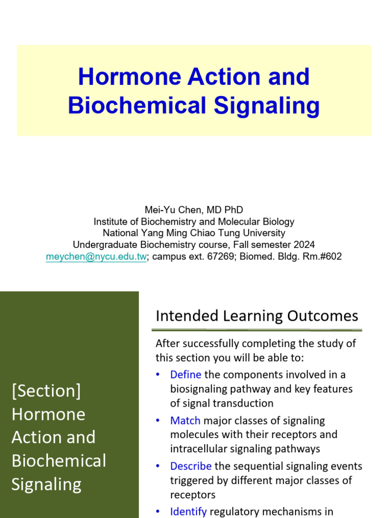 2024 113-1 Hormone Action and Biochemical Signaling Handout | PDF | Cell Signaling | Signal ...