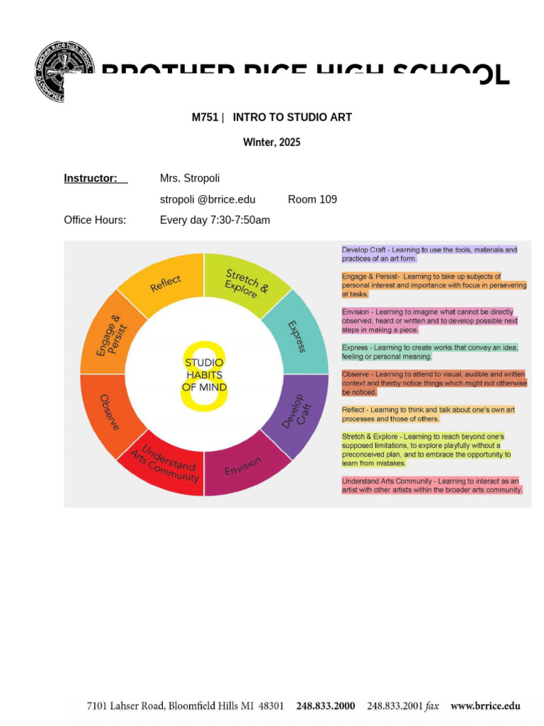 Syllabus Intro To Studio Art | PDF | Academic Dishonesty | Distance ...