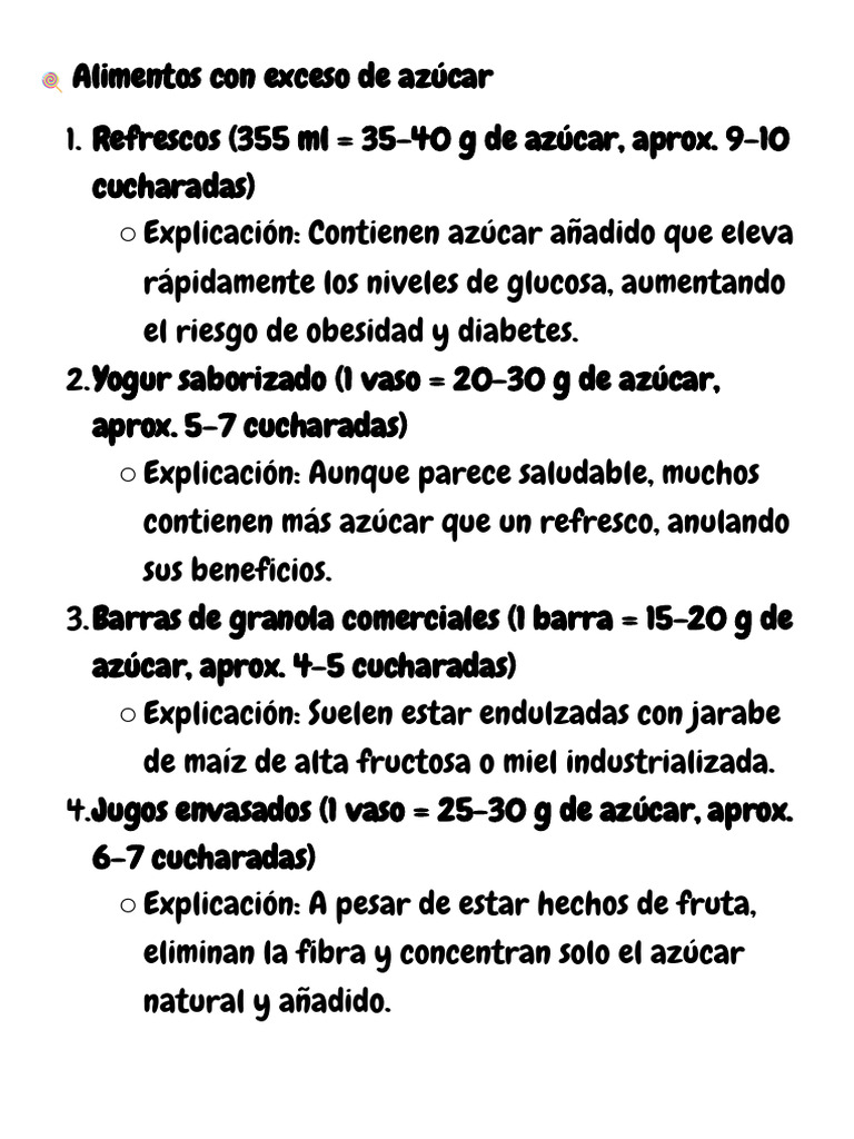 ? Alimentos Con Exceso de Azúcar | PDF