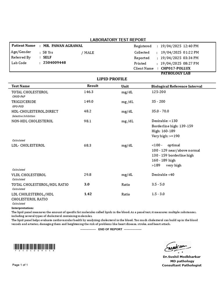 Mr__PAWAN_AGRAWAL__19_04_2025_08_27_21_PM | PDF | Cholesterol | Lipid