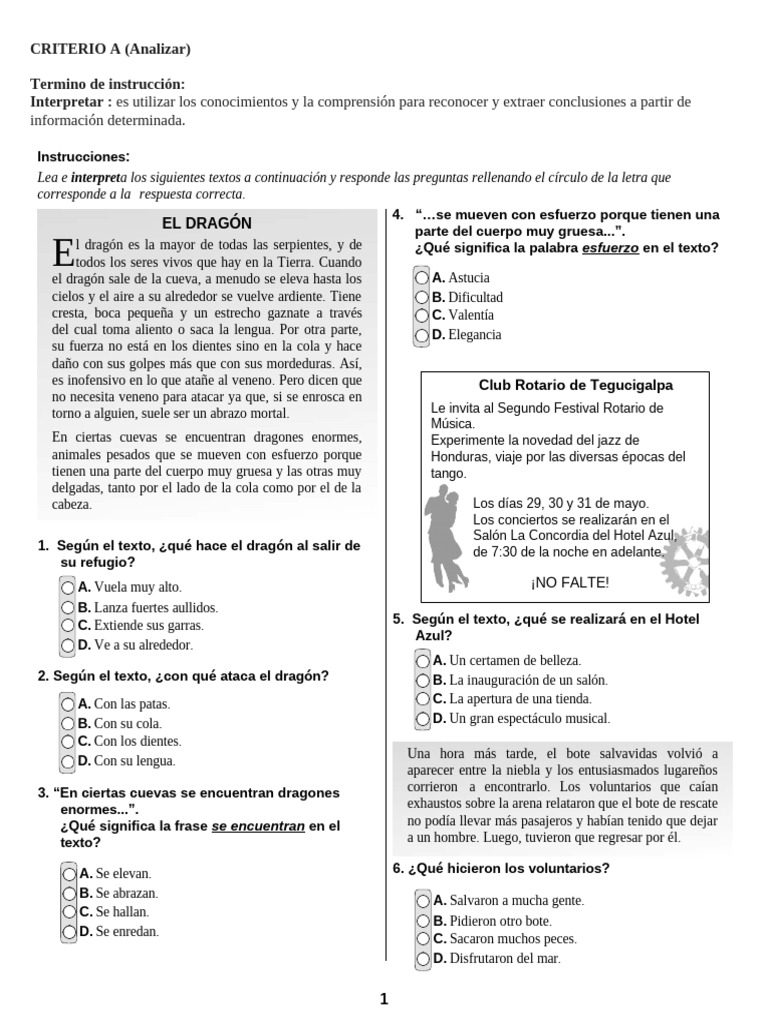 Prueba Diagnóstica 7º Español (2011) | PDF