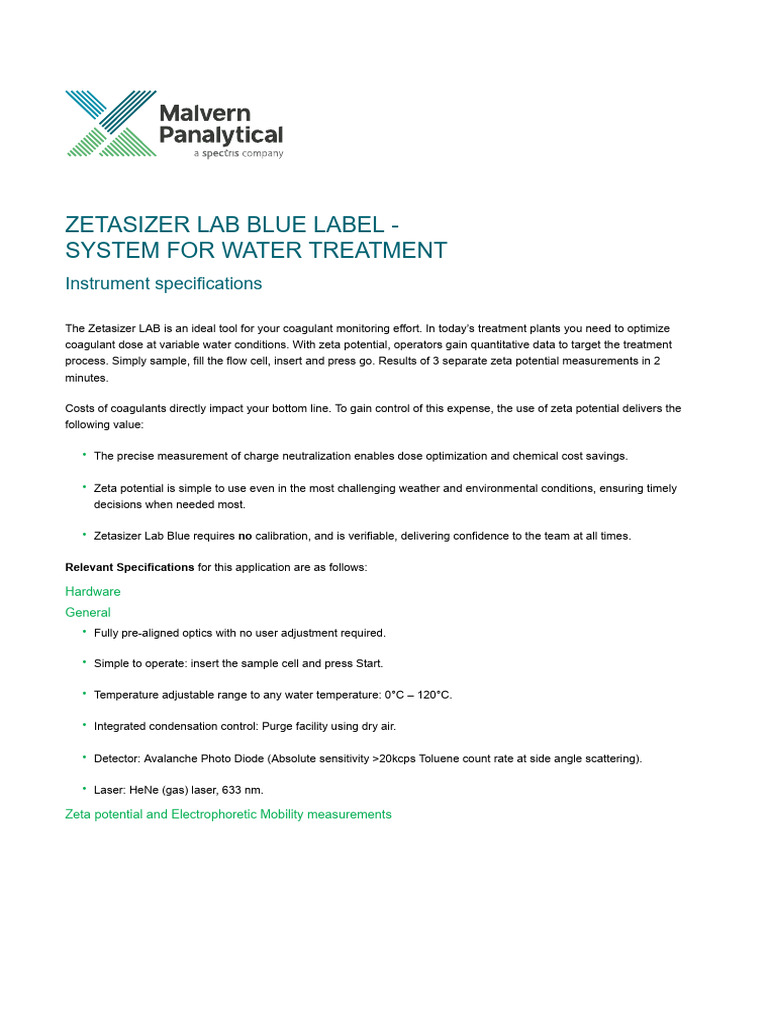 tn240126 Zetasizer Lab Blue For Water Treatment EN | PDF | Water ...