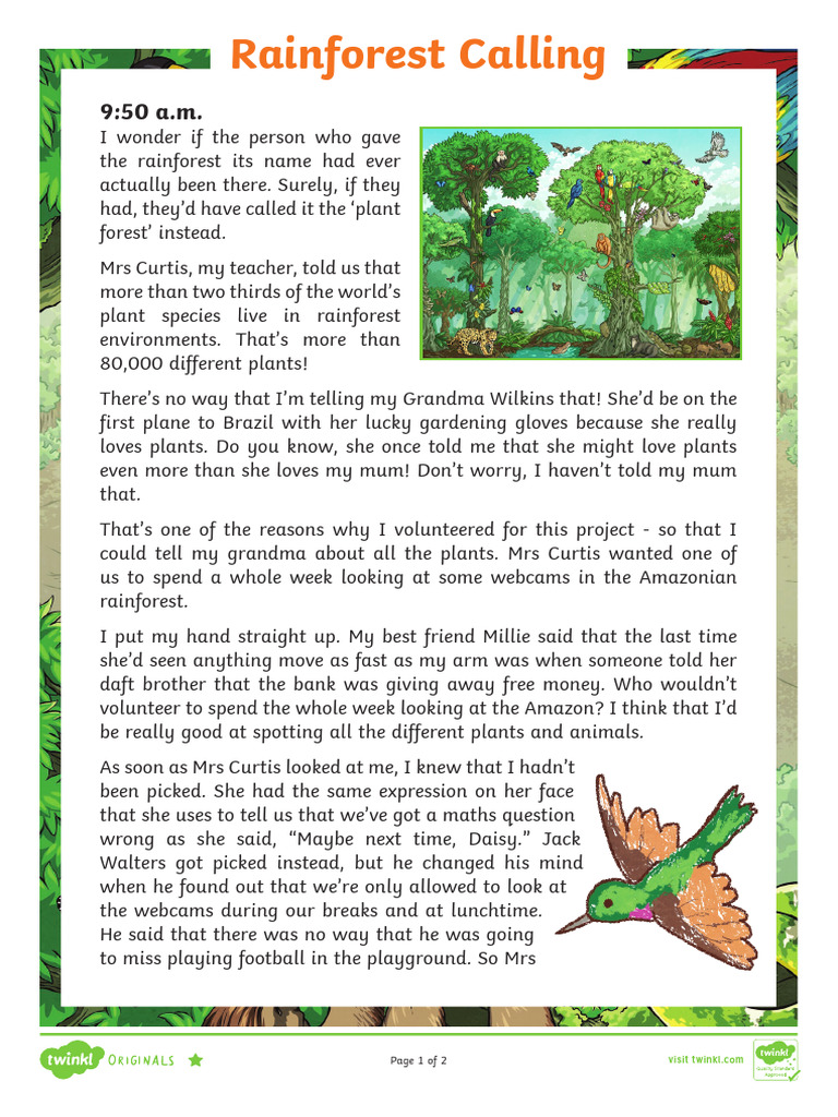 T2 OR 611 Rainforest Calling Diary Entry Reading Comprehension KS2 ...