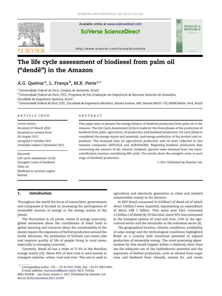 The life cycle assessment of biodiesel from palm oil | PDF | Biodiesel | Palm Oil