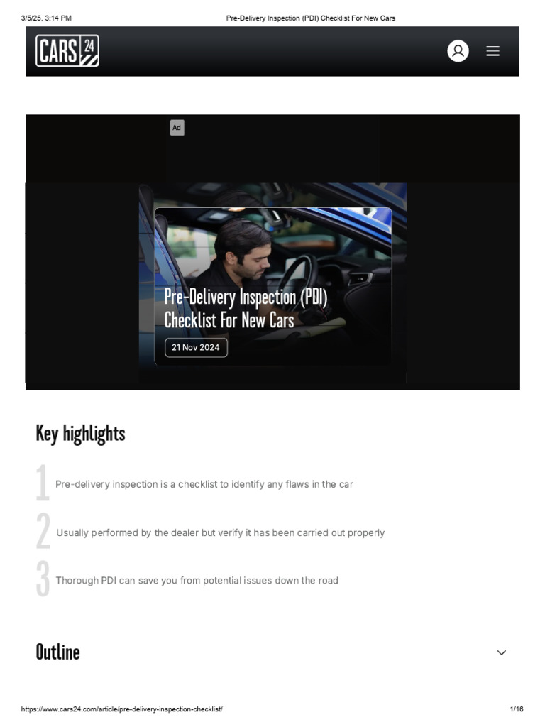 Pre-Delivery Inspection (PDI) Checklist For New Cars | PDF | Car ...