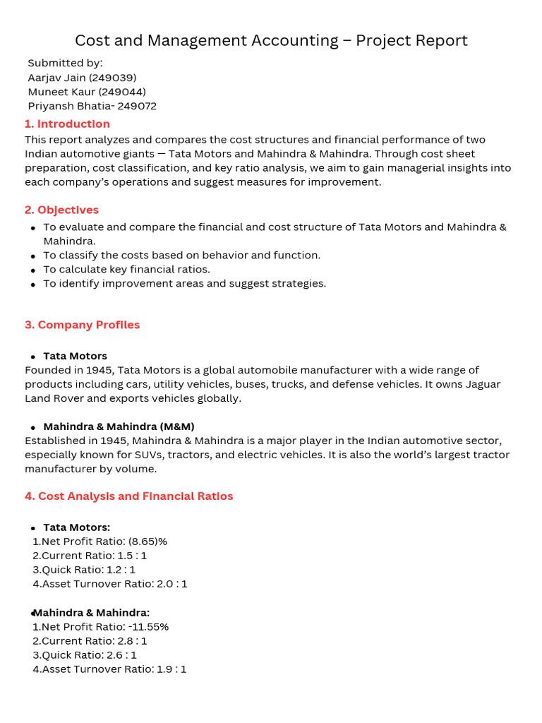 Cost Analysis of Tata Motors vs Mahindra | PDF | Electric Vehicle ...