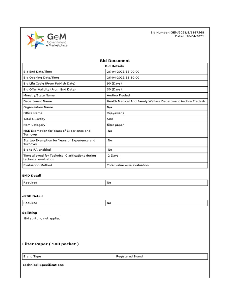 GeM Bidding 2291973 | PDF | Procurement | Specification (Technical Standard)