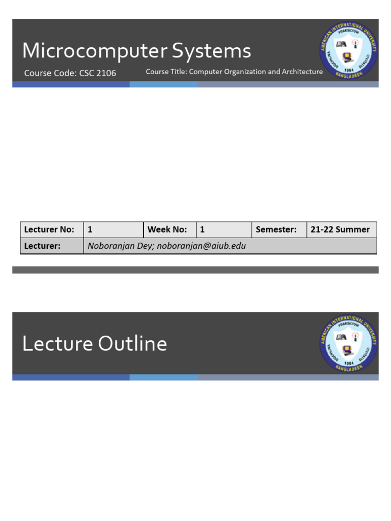 Fall 22-23 COA Lecture-1 Microcomputer Systems | PDF | Central Processing Unit | Microcomputers