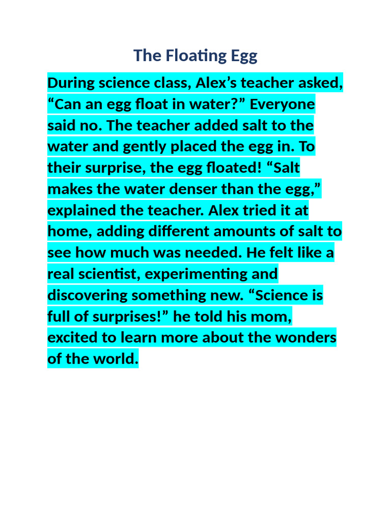 Floating Egg Science Experiment | PDF