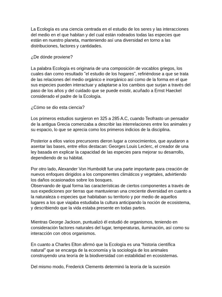 Historia y fundamentos de la Ecología | PDF | Ecología | Biodiversidad