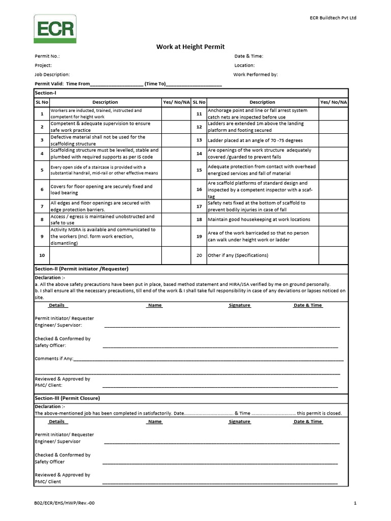 B02 - Work at Height Permit | PDF | Scaffolding | Safety
