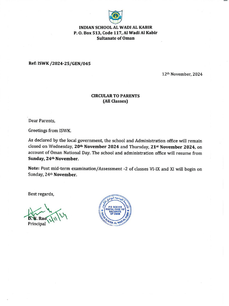 Circular To Parents - All Classes | PDF