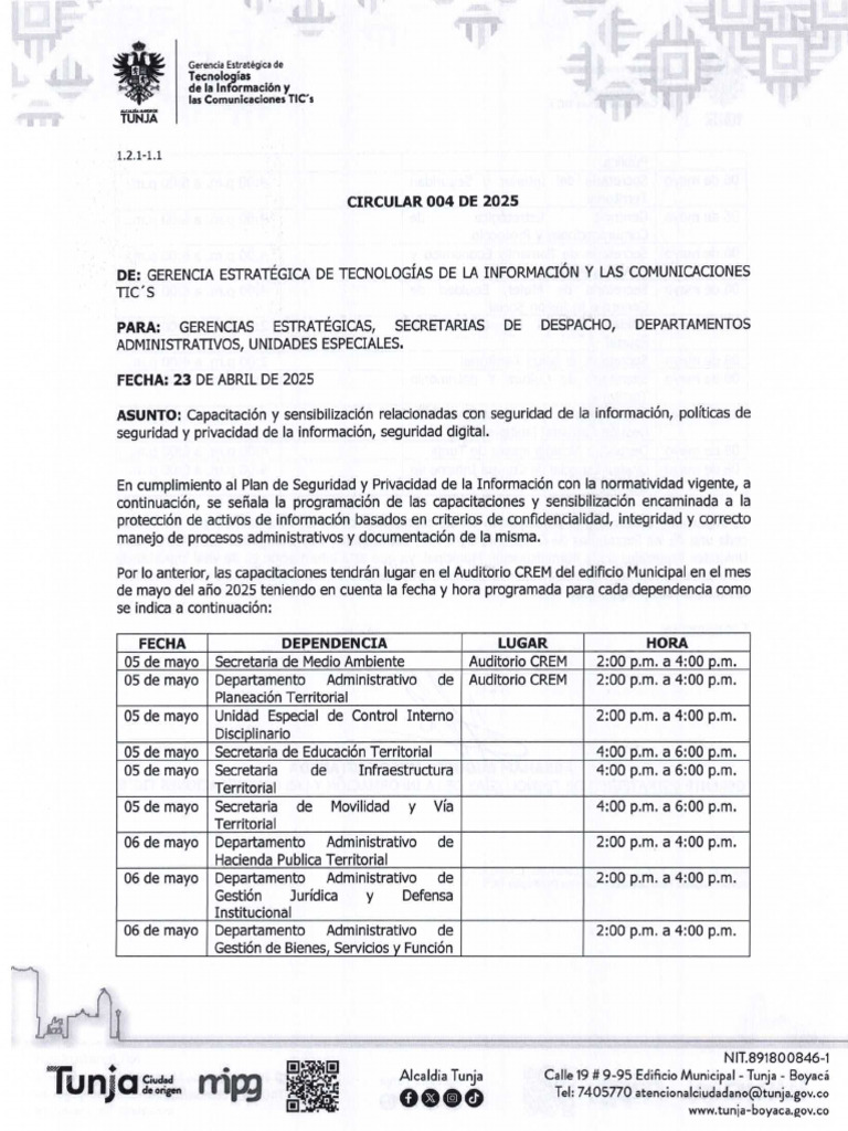 Circular 004 Cronograma Capacitaciones Tic | PDF
