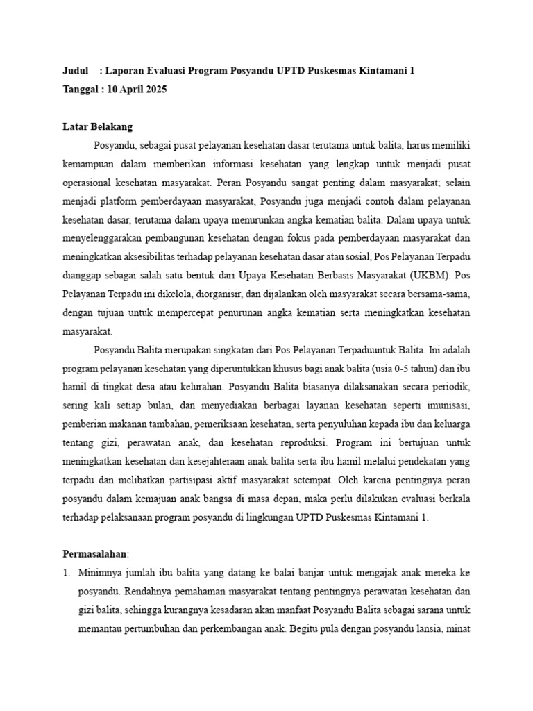 Laporan Evaluasi 1 Program Posyandu - Drg. Ni Putu Rahayuni | PDF
