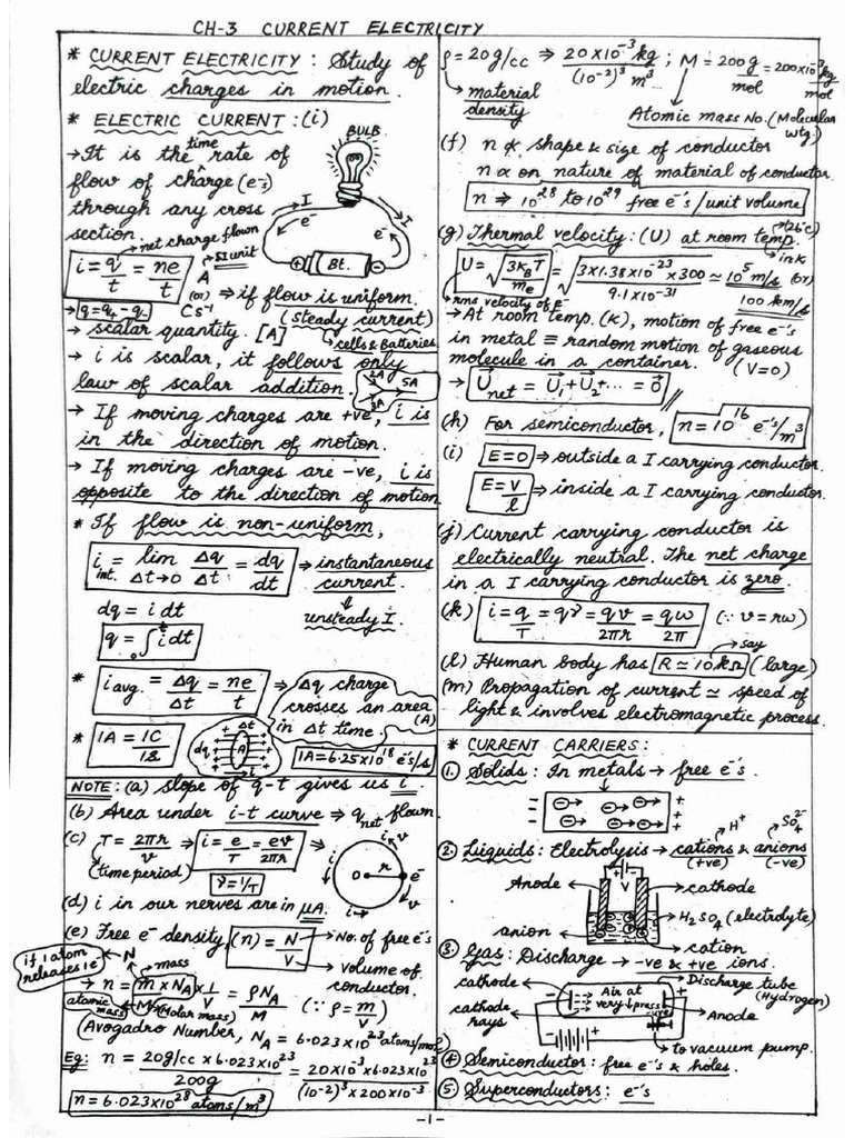 Phy cl-12 ch-3 Current Electricity Notes | PDF