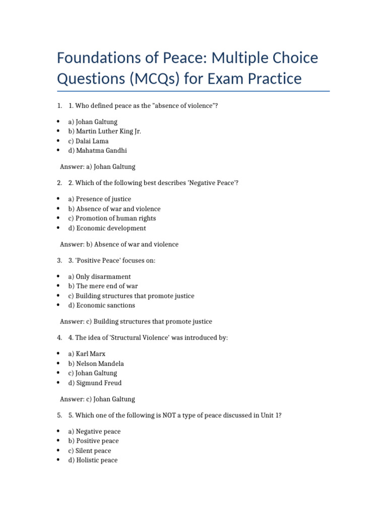 Democratic Peace MCQs for Exam Prep | PDF