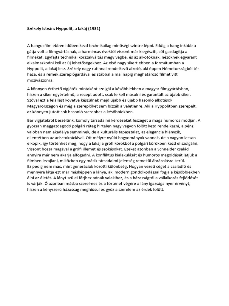 Hyppolit, A Lakáj 1931 | PDF