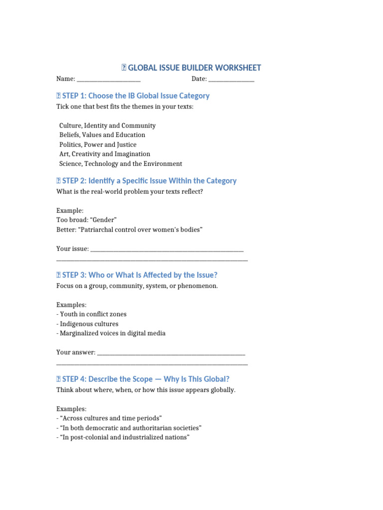 Global Issue Builder Worksheet | PDF