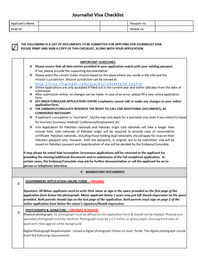 journalist-visa-checklist-updated | PDF | Travel Visa | Passport