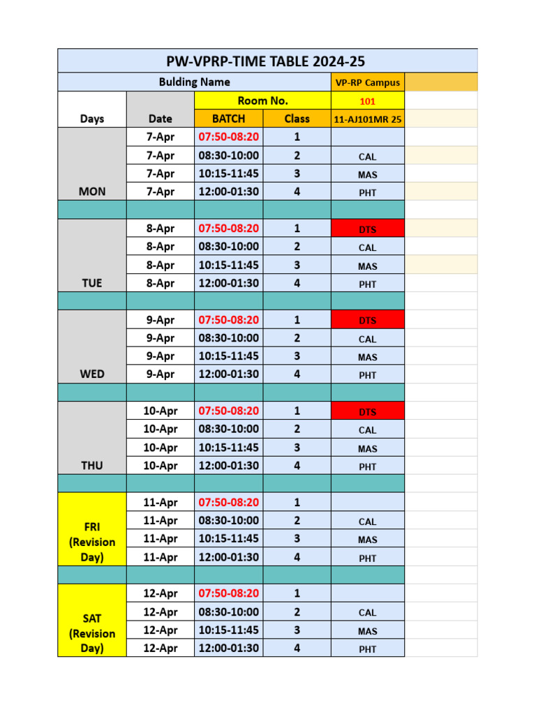 Timetable | PDF
