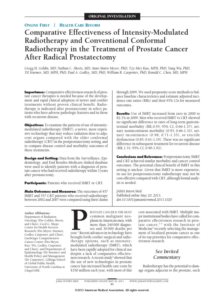 IMRT For Adjuvant Prostate Cancer JAMA 2013 | PDF | Radiation Therapy ...