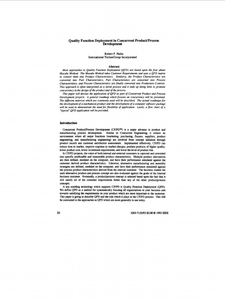 Quality Function Deployment in Concurrent Product OR Process Development | PDF | Data ...