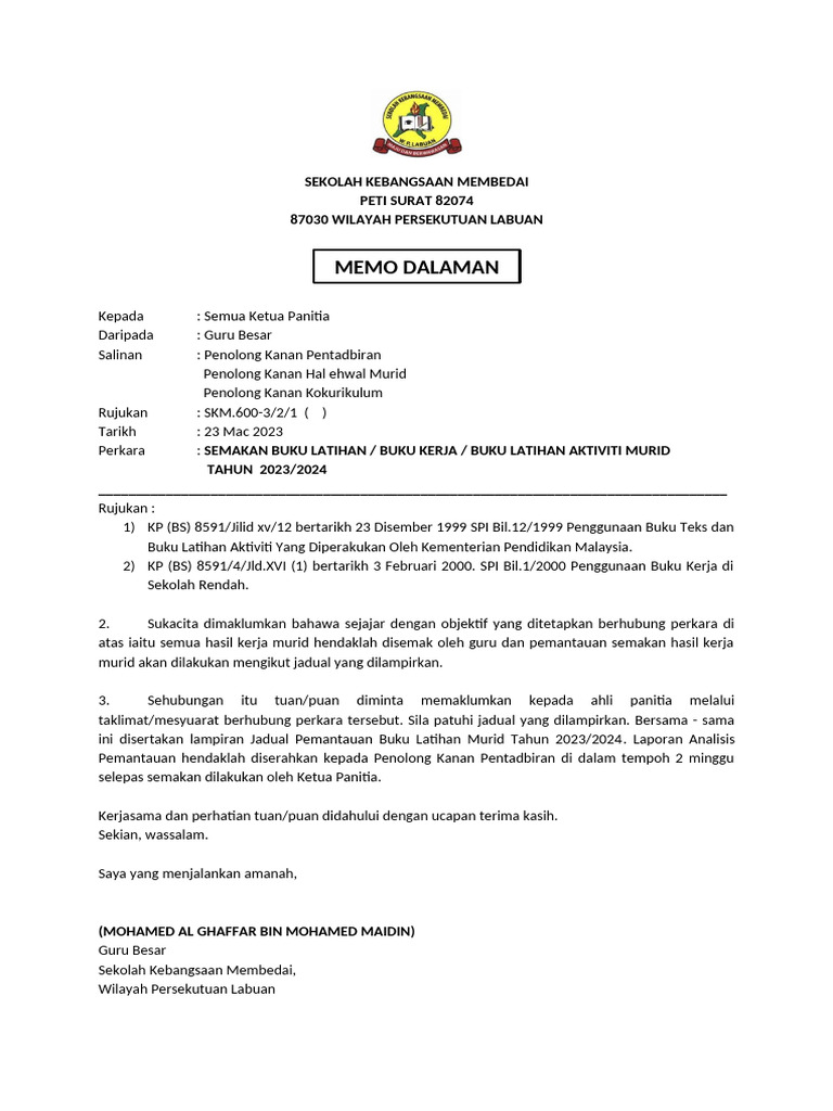 Memo Semakan Buku Latihan | PDF