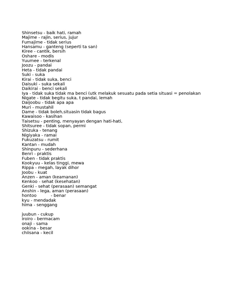 Daftar Kata Sifat-Na JLPT N5 | PDF