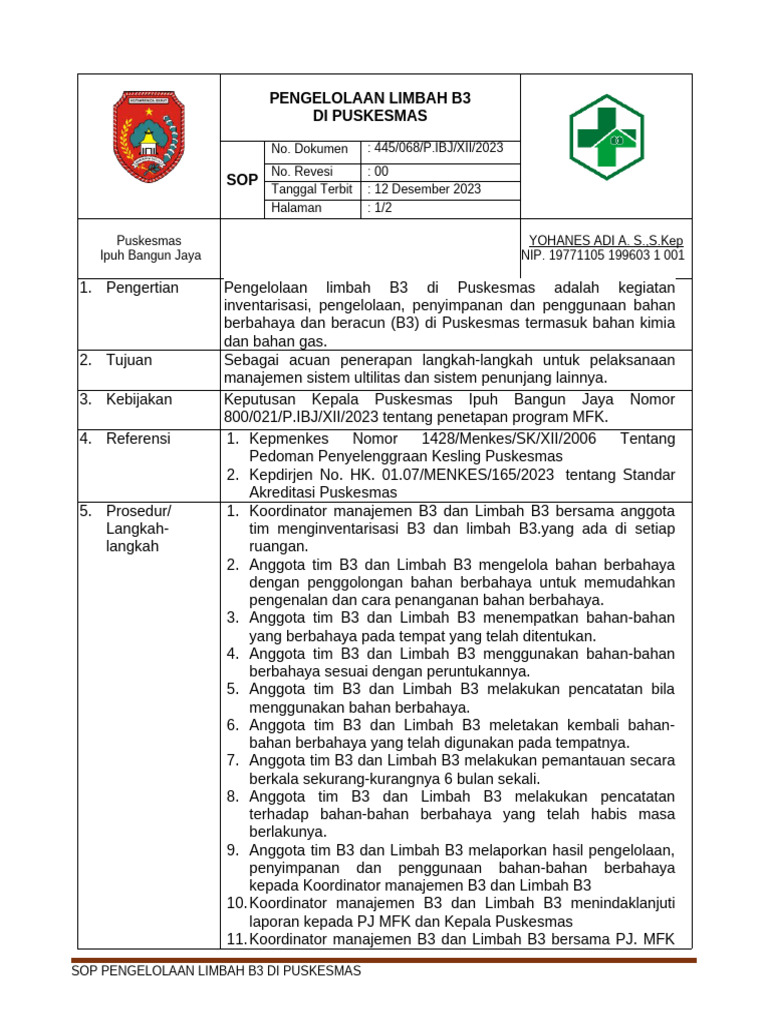 Sop - Pengelolaan Limbah b3 | PDF